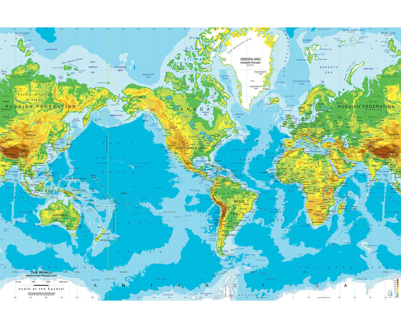 World Digital Terrain Map Mercator Projection Europe Centered Map