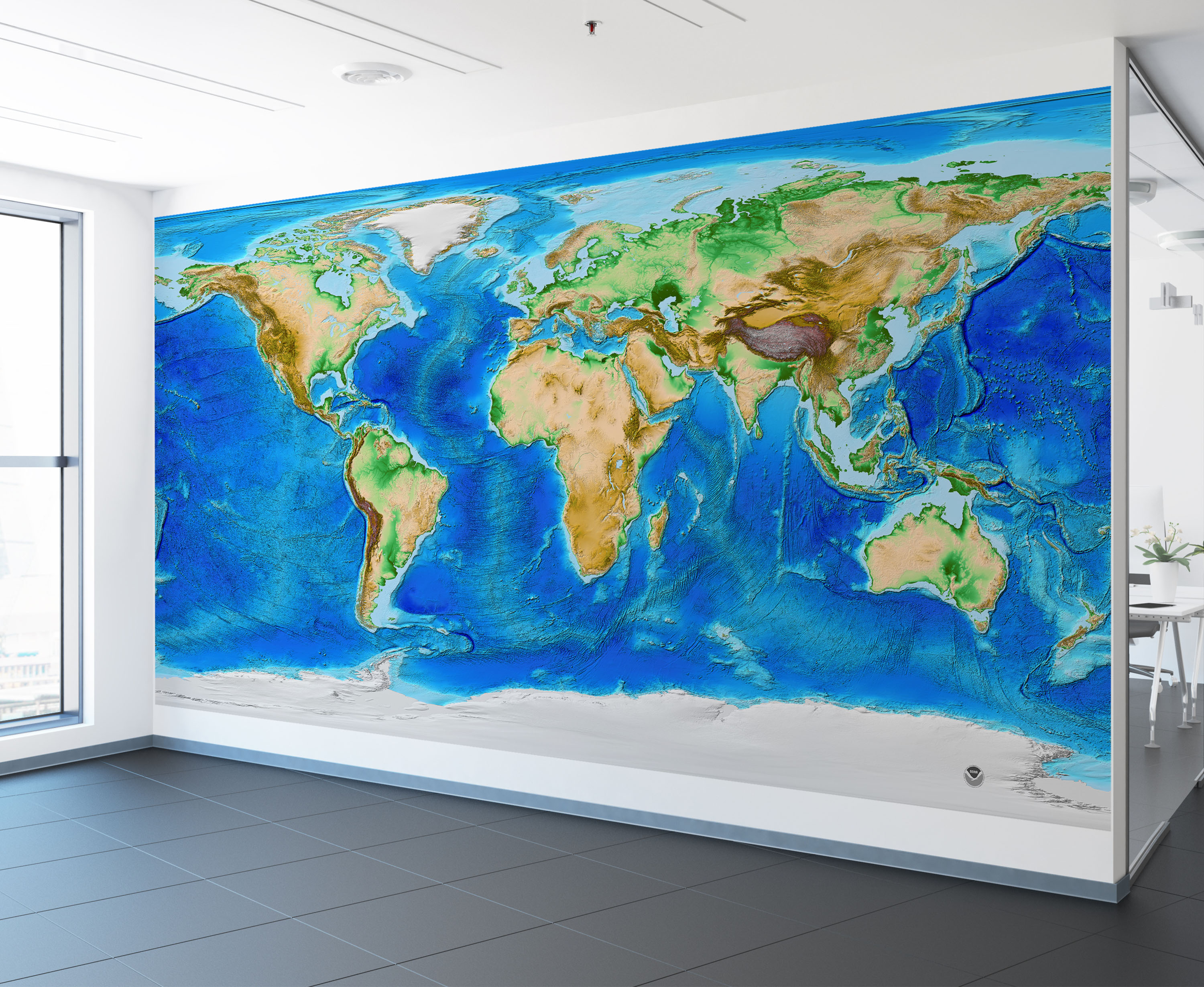 Global Topography & Bathymetry Wall Map Mural | World Maps Online