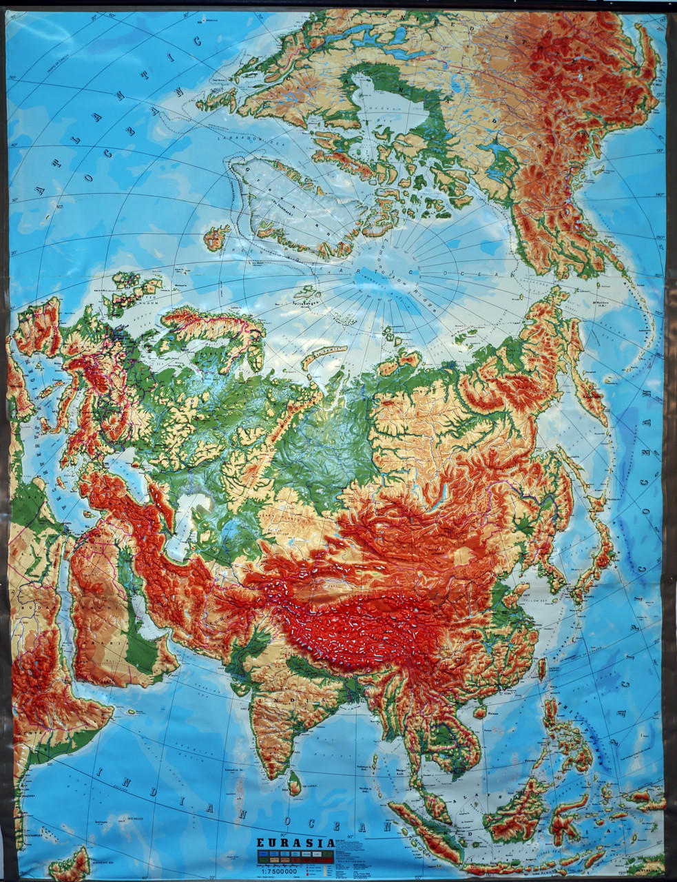 Asia Relief Map Asia, Relief Map With Country Borders (Print