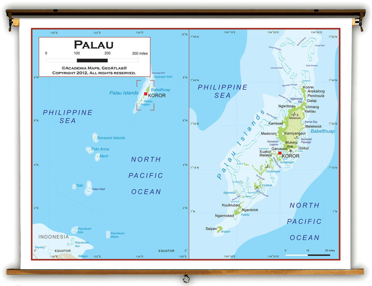Palau Physical Educational Map from Academia Maps | World Maps Online