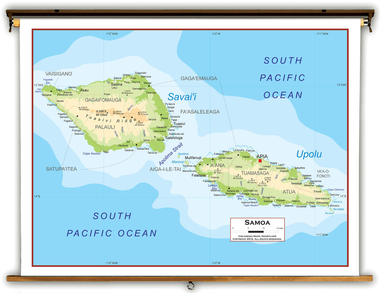 Samoa Physical Educational Map from Academia Maps | World Maps Online