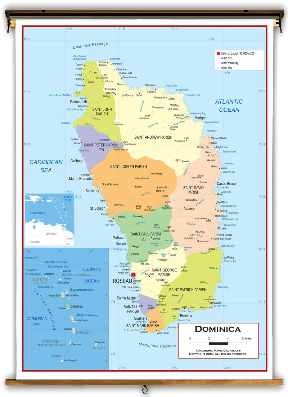 Dominica Political Educational Wall Map from Academia Maps | World Maps ...