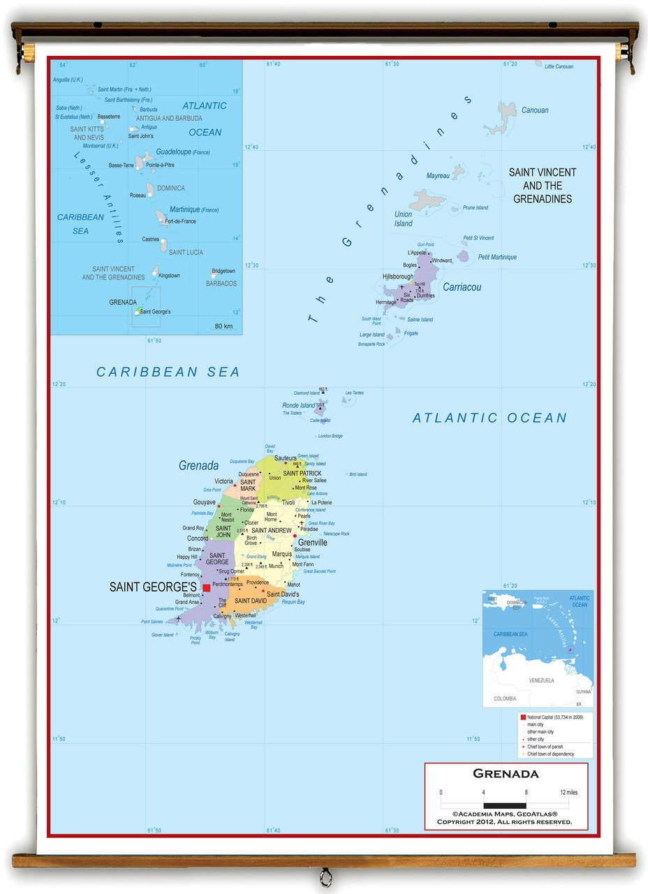 Grenada Political Educational Wall Map from Academia Maps | World Maps ...