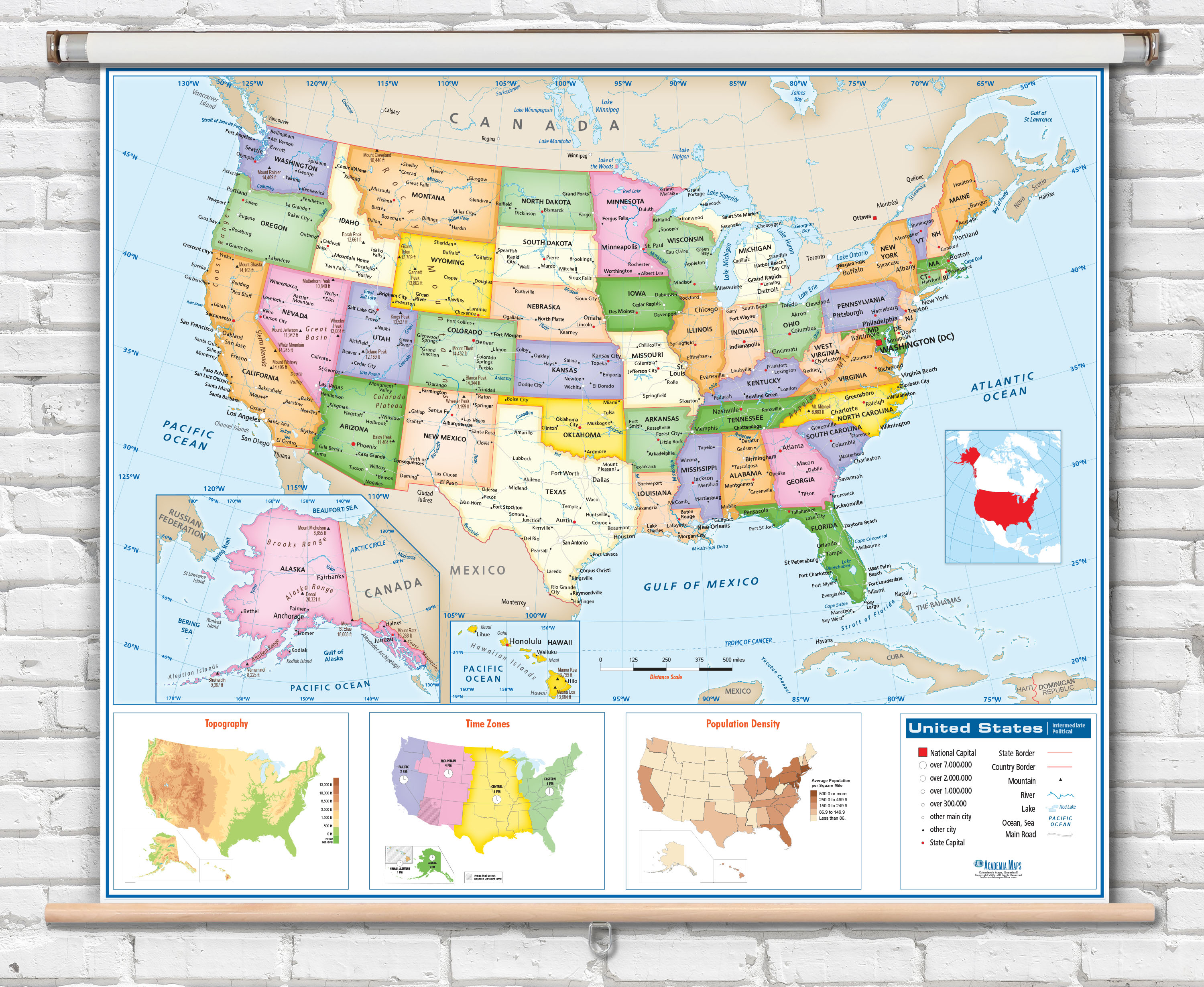 U.S. Intermediate Political Spring Roller Map | World Maps Online