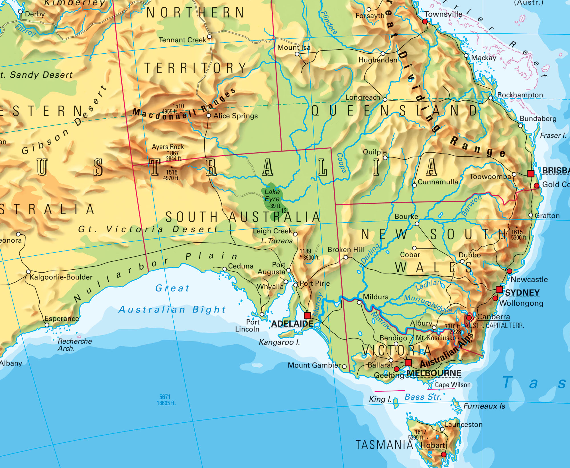 Oceania Physical Map PHYSICAL MAP OF AUSTRALIA & OCEANIA | Physical