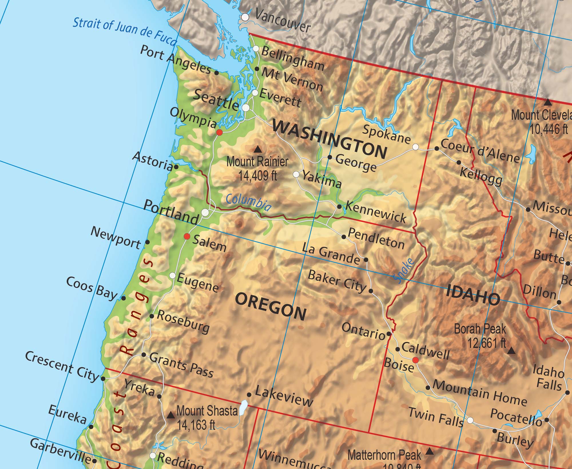 World Map Cascade Mountains