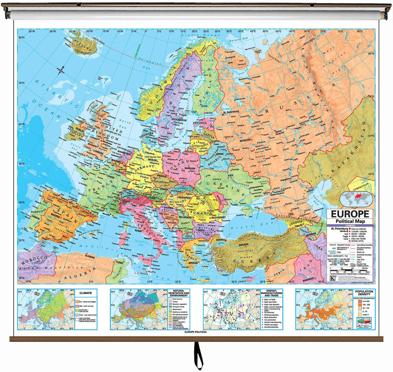 Advanced Europe Political Map on Spring Roller from Kappa Maps | World ...