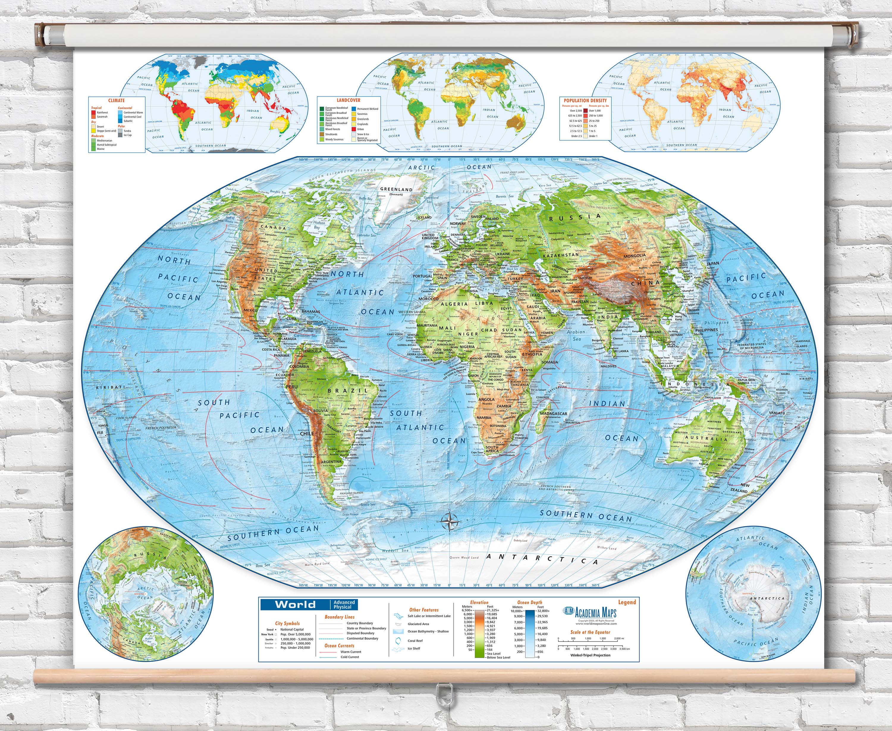 Academia Advanced World Physical Classroom Pull-Down Map | World Maps ...