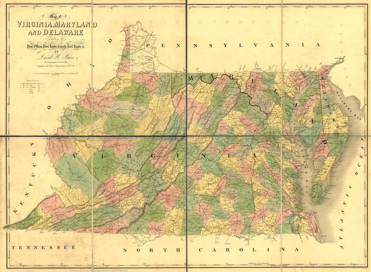 Historic Railroad Map of Virginia, Maryland and Delaware - 1839 | World ...