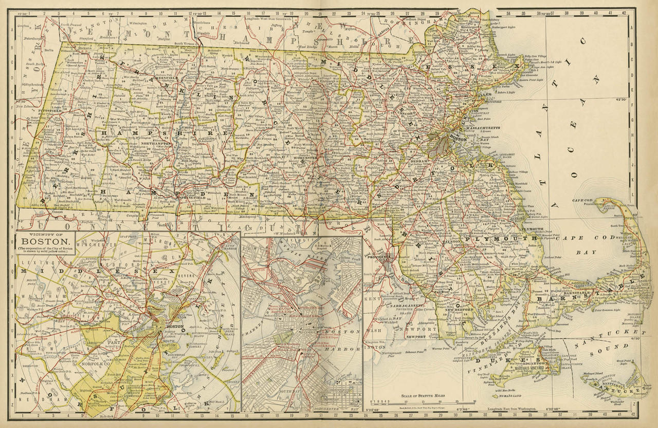 Historical Railroad Map of Massachusetts - 1878 | World Maps Online