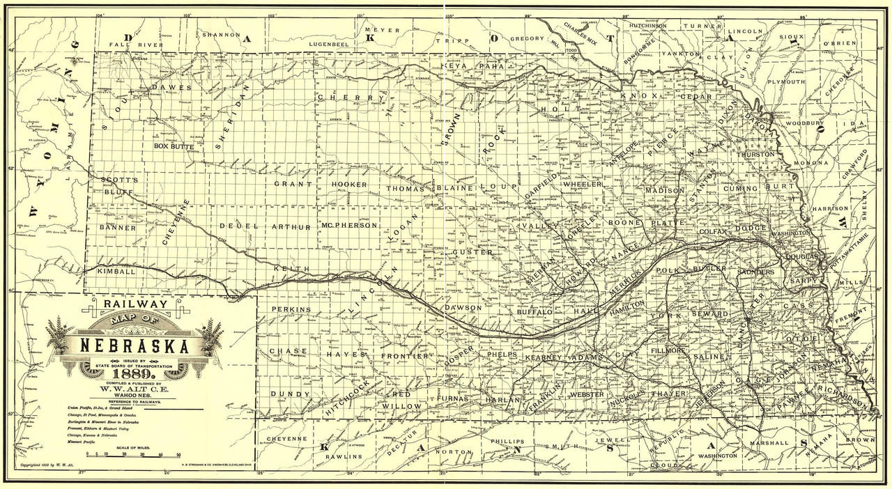 Historic Railroad Map of Nebraska - 1889 | World Maps Online