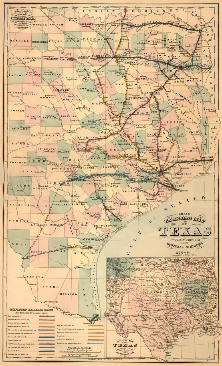 Historic Railroad Map of Texas - 1877 | World Maps Online