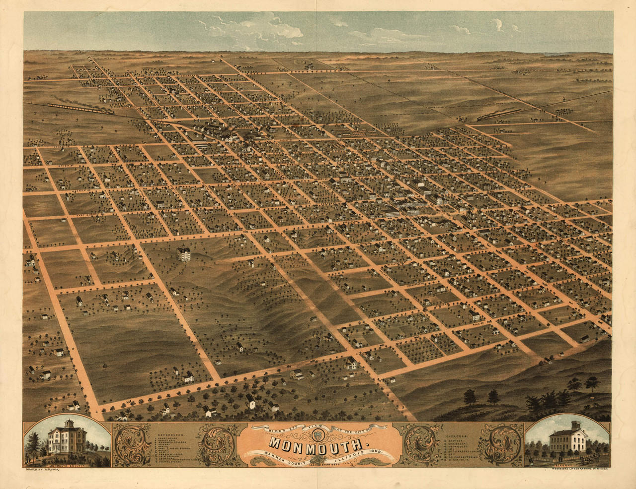 Historic Map - Monmouth, IL - 1869 | World Maps Online