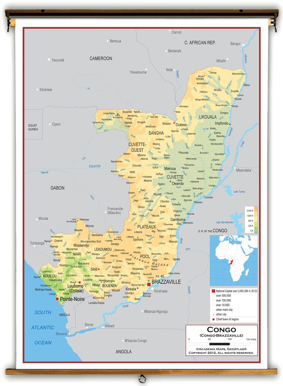 Republic of the Congo Physical Educational Map from Academia Maps ...