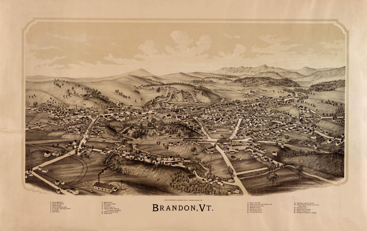 Historical Map - Brandon, Vermont - 1890 | World Maps Online