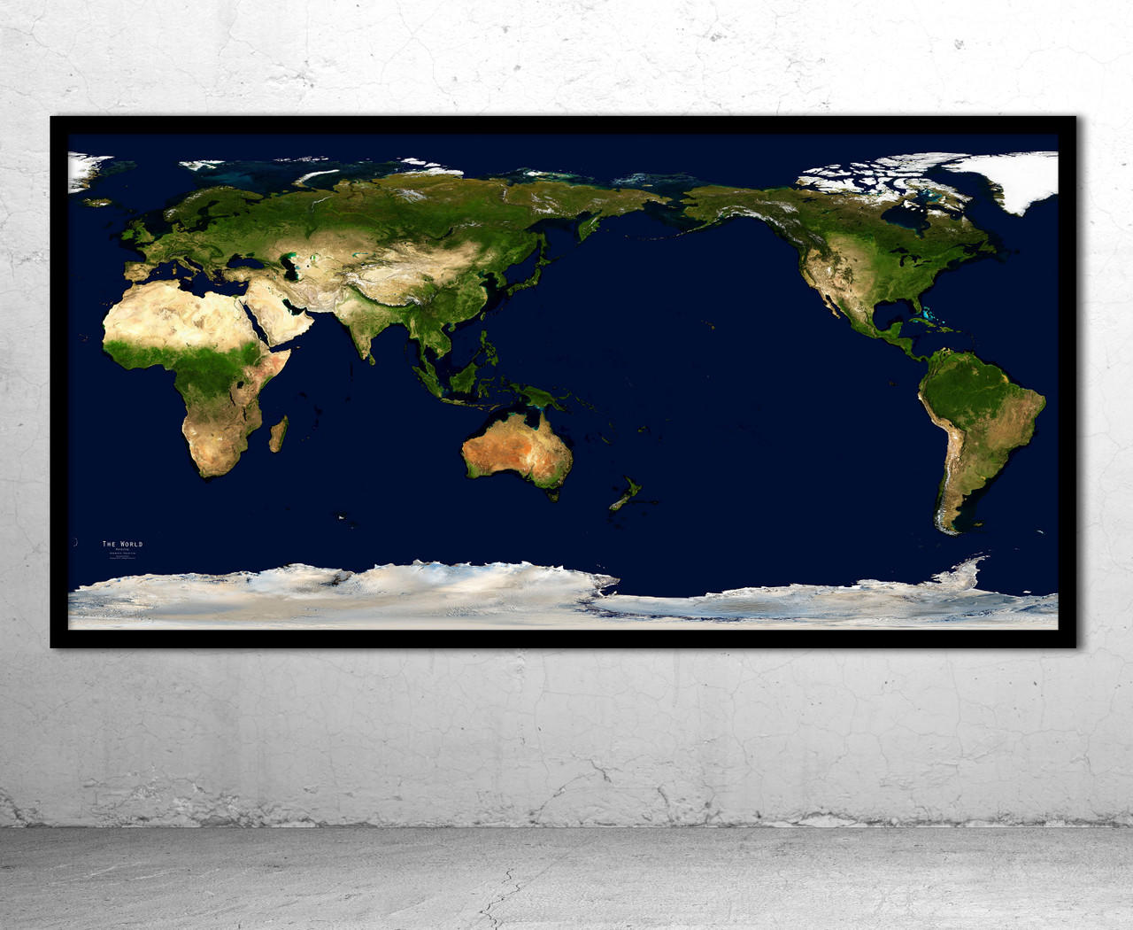 World Physical Satellite Image Map - Pacific Ocean Centered | World ...