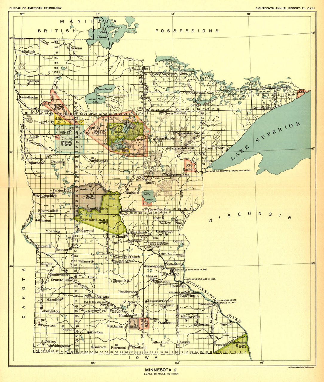 Historical Map of Minnesota - Indian Lands 1896 JW Powell | World Maps ...