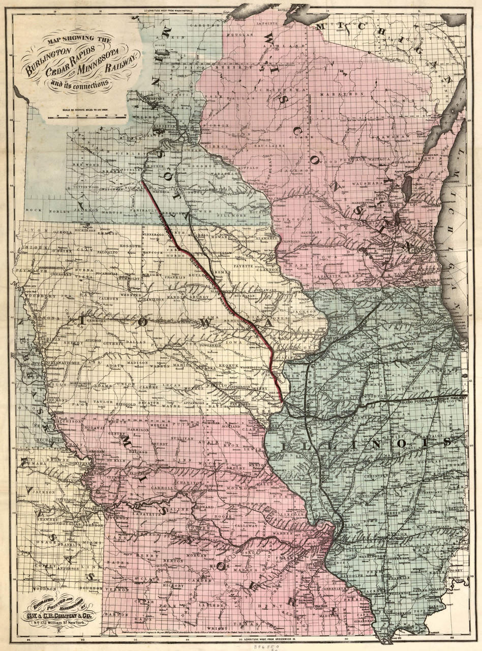 Historic Railroad Map of the Midwest - 1868 - G.W. & C.B. Colton & Co ...