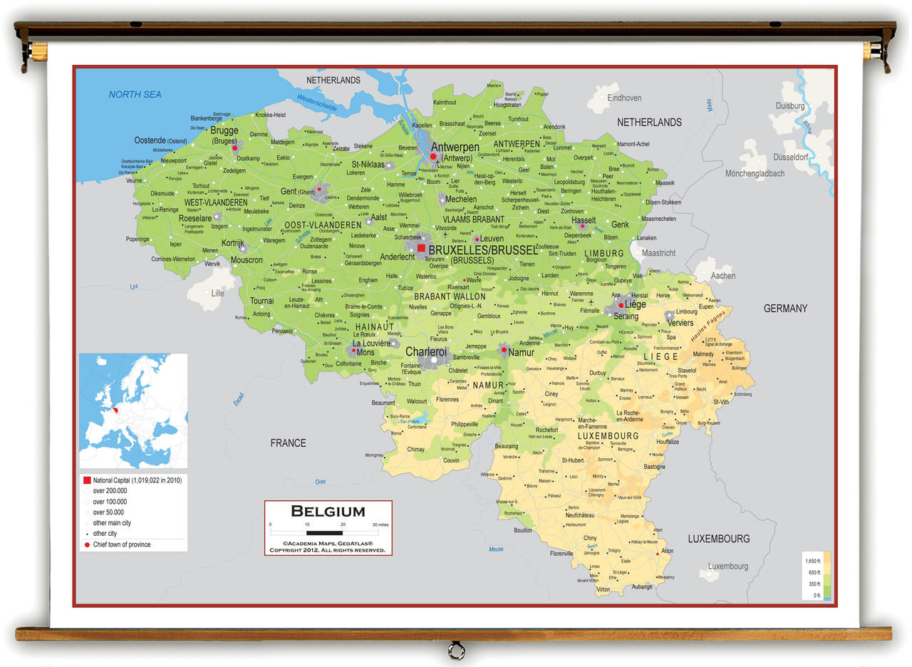 Belgium Physical Educational Map from Academia Maps | World Maps Online
