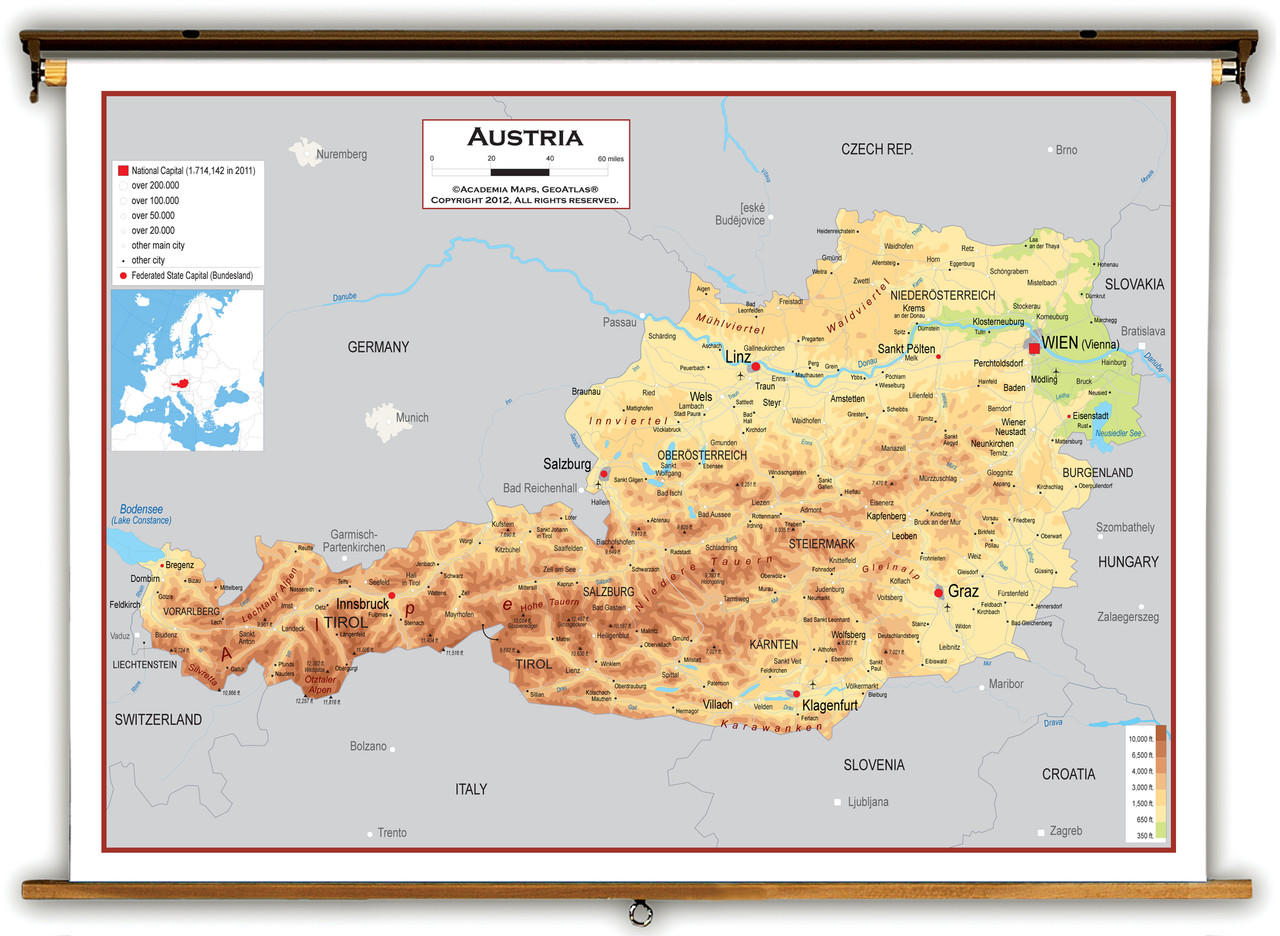 Geographical Features In Austria Free Shaded Relief Map Of Austria,