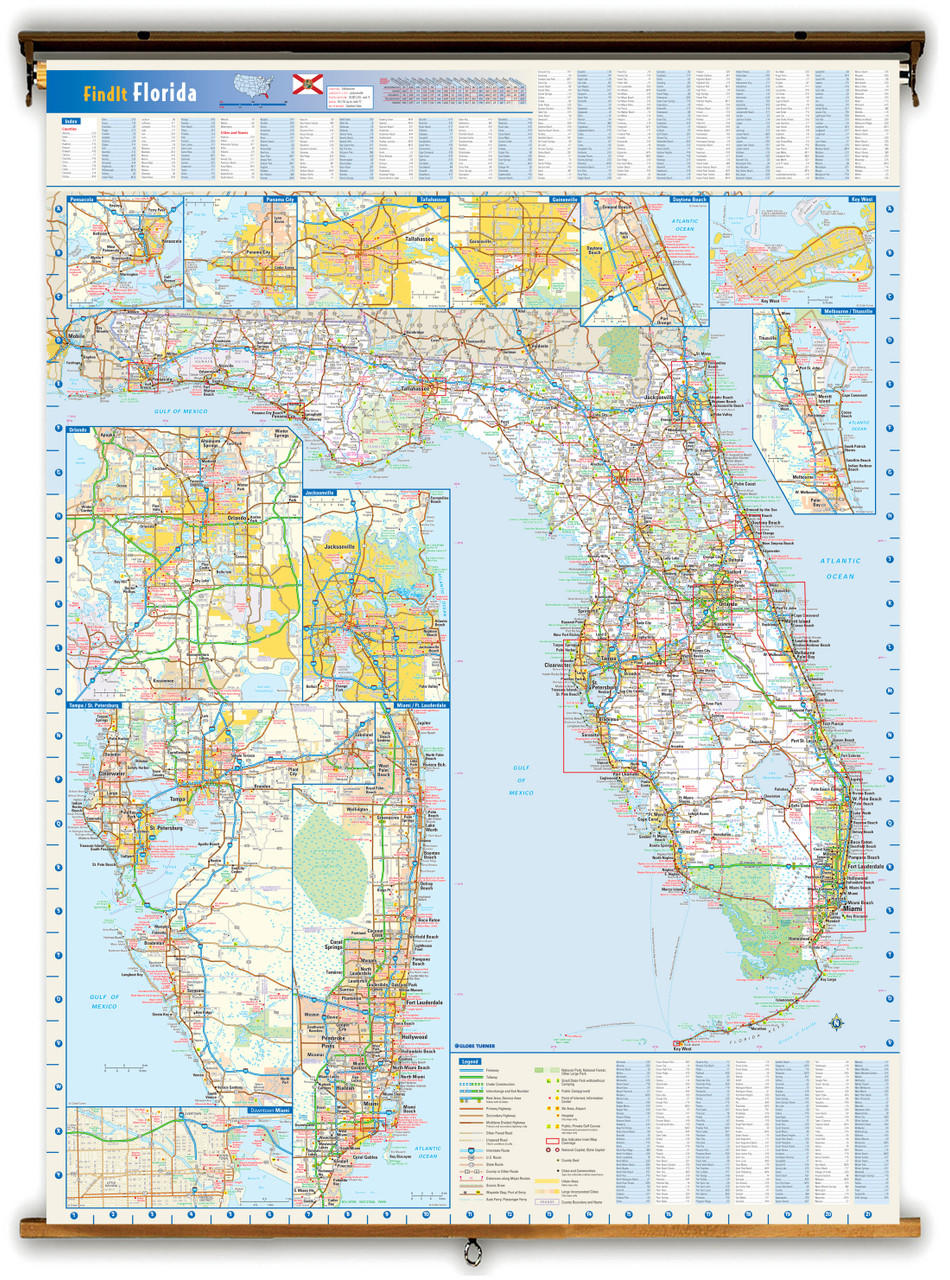 Florida Reference Spring Roller Map | World Maps Online