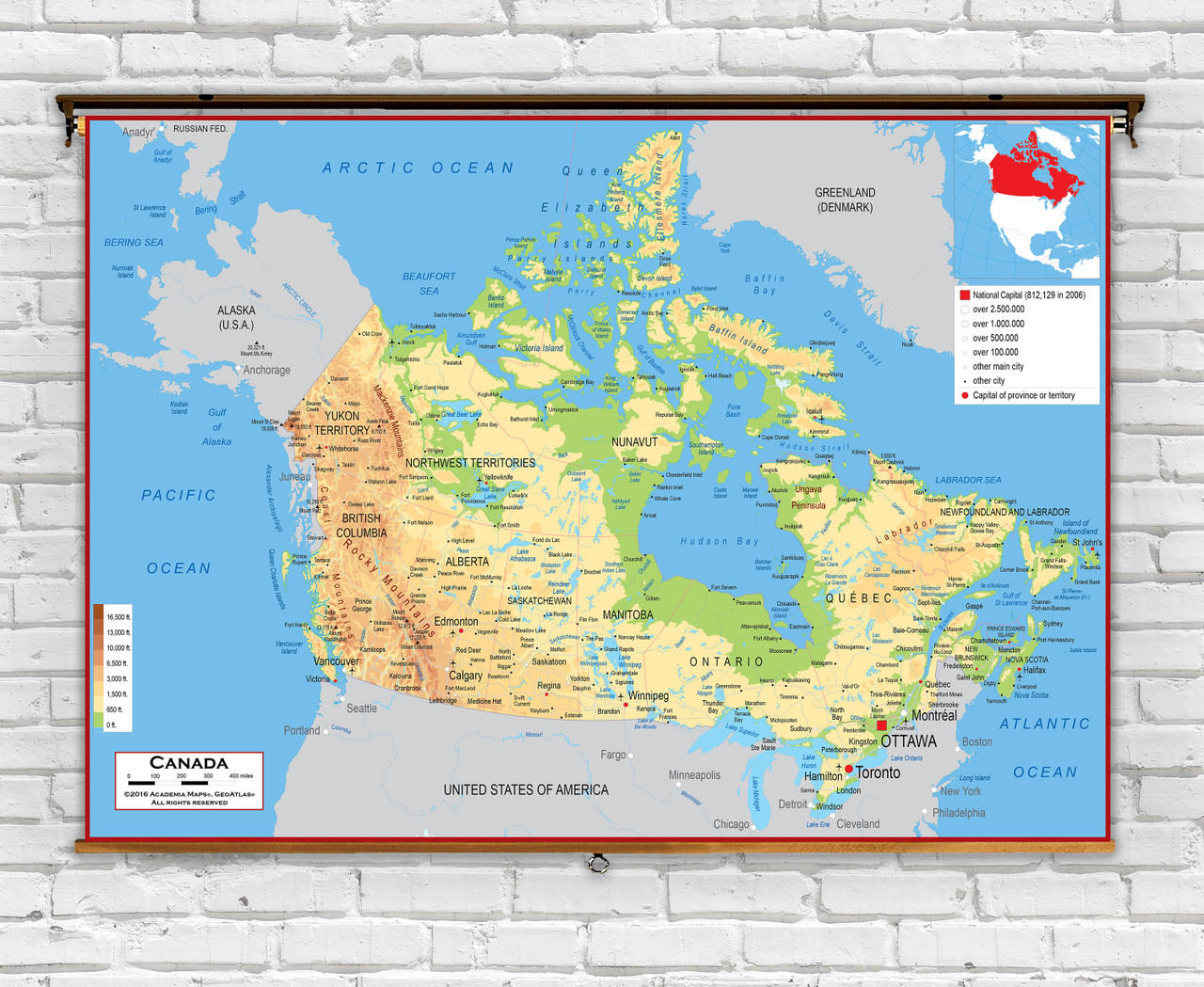 Canada Physical Pull-Down Map | World Maps Online