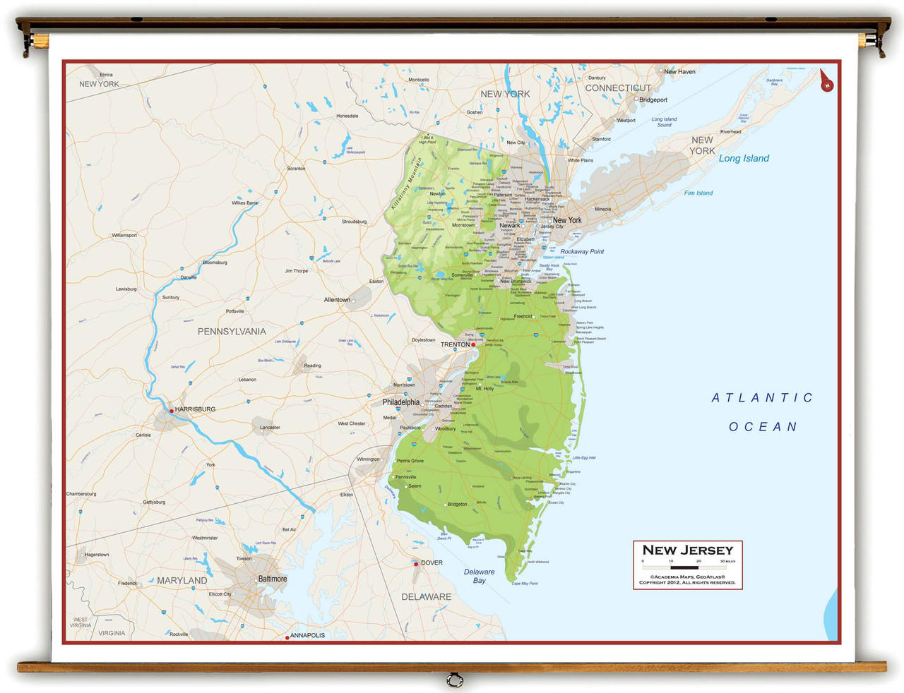 New Jersey Physical Pull-Down Map | World Maps Online