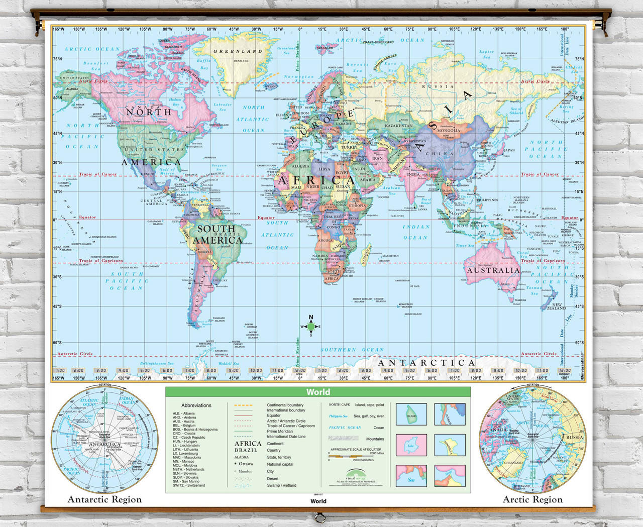 Essential World Classroom Map on Spring Roller from Kappa Maps | World ...