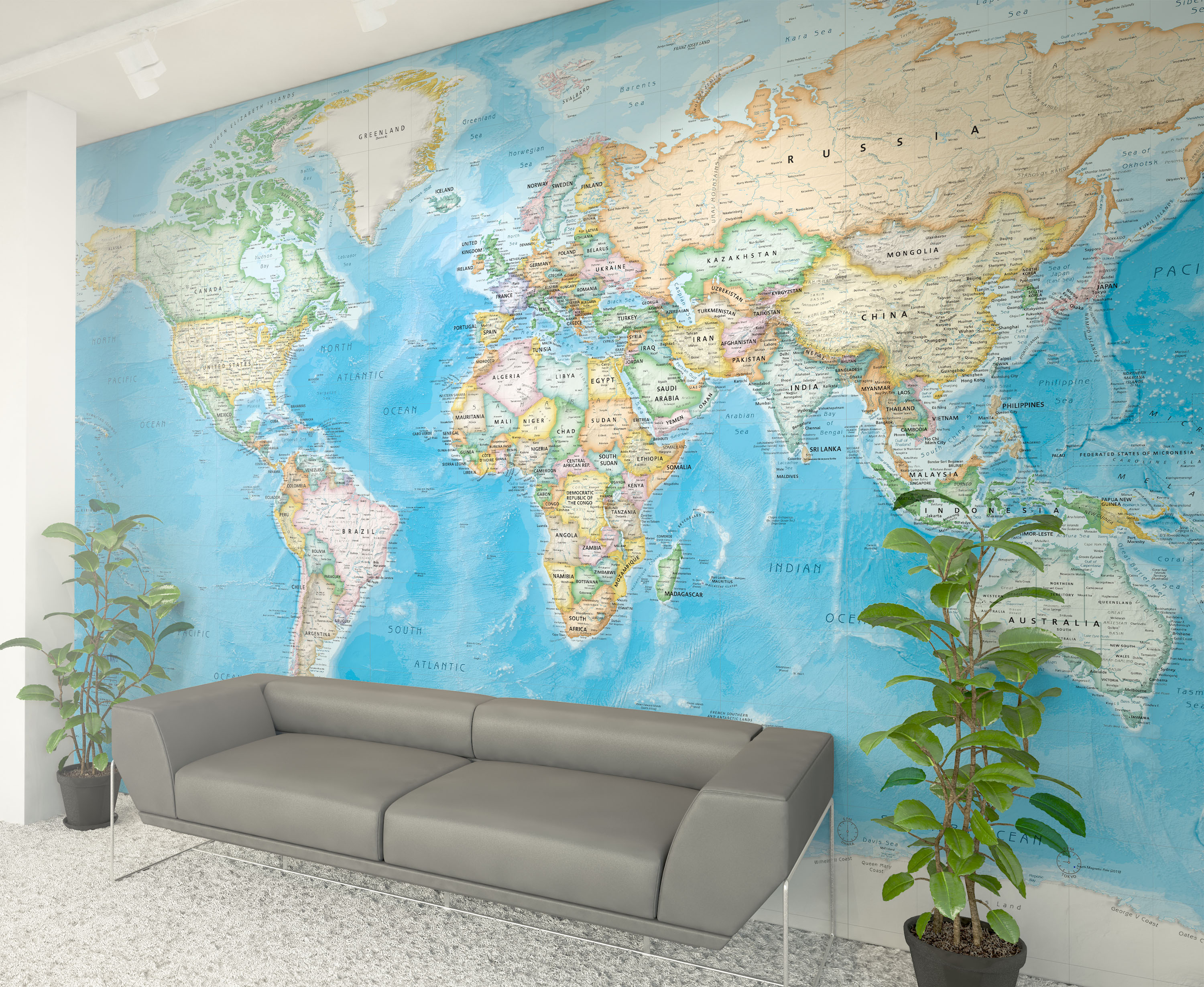 Standard Blue Ocean World Political Map Wall Mural | World Maps Online