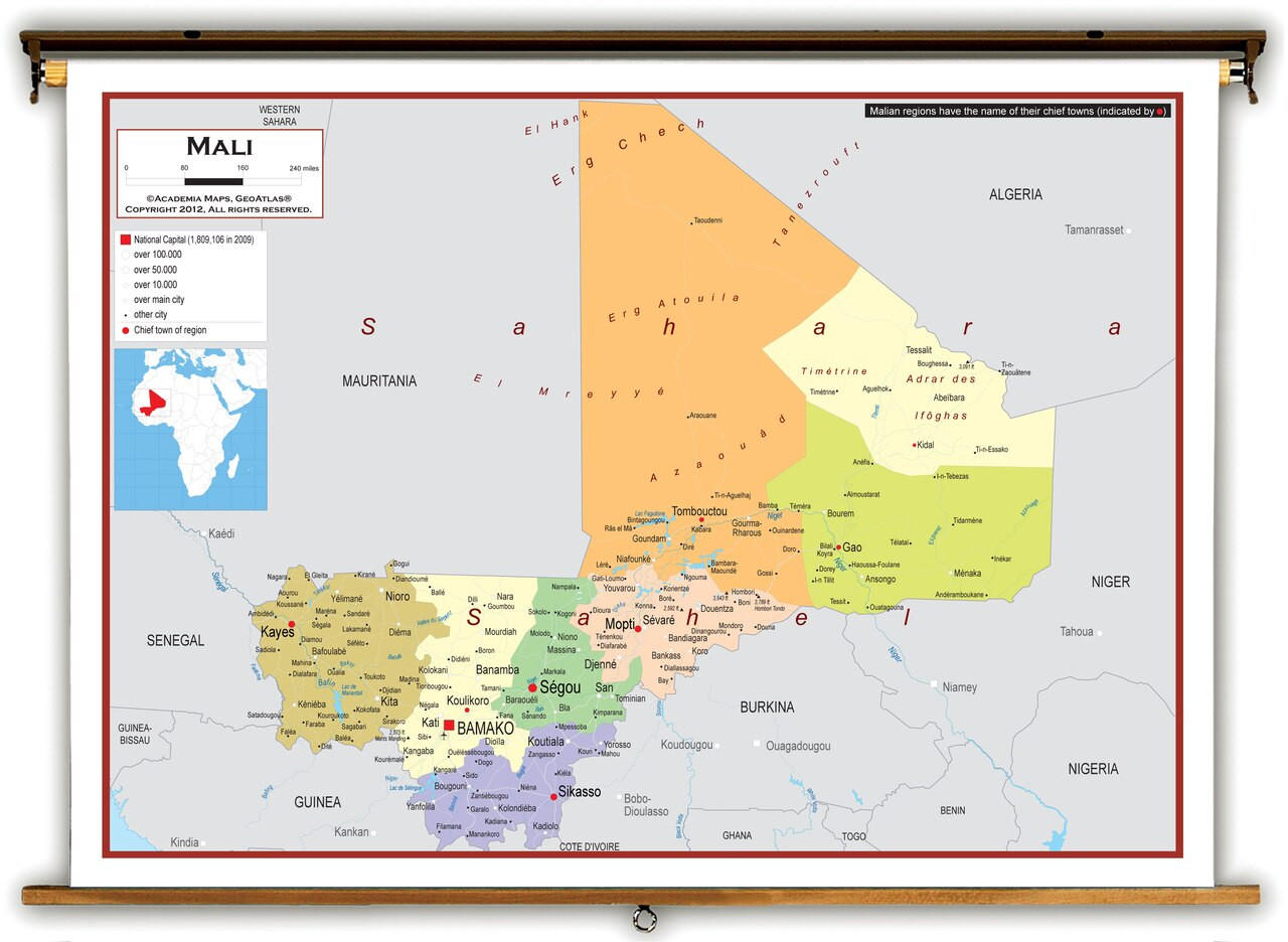 Mali Political Educational Map from Academia Maps | World Maps Online