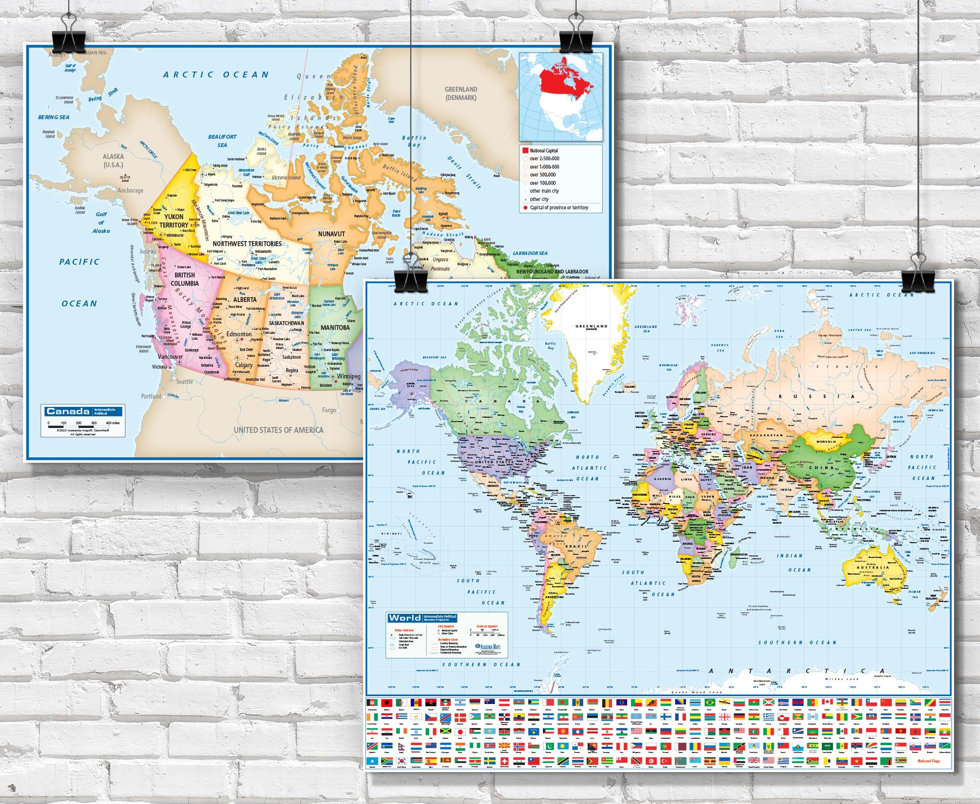 Intermediate Canada & World Political Classroom Wall Map Set - Academia ...