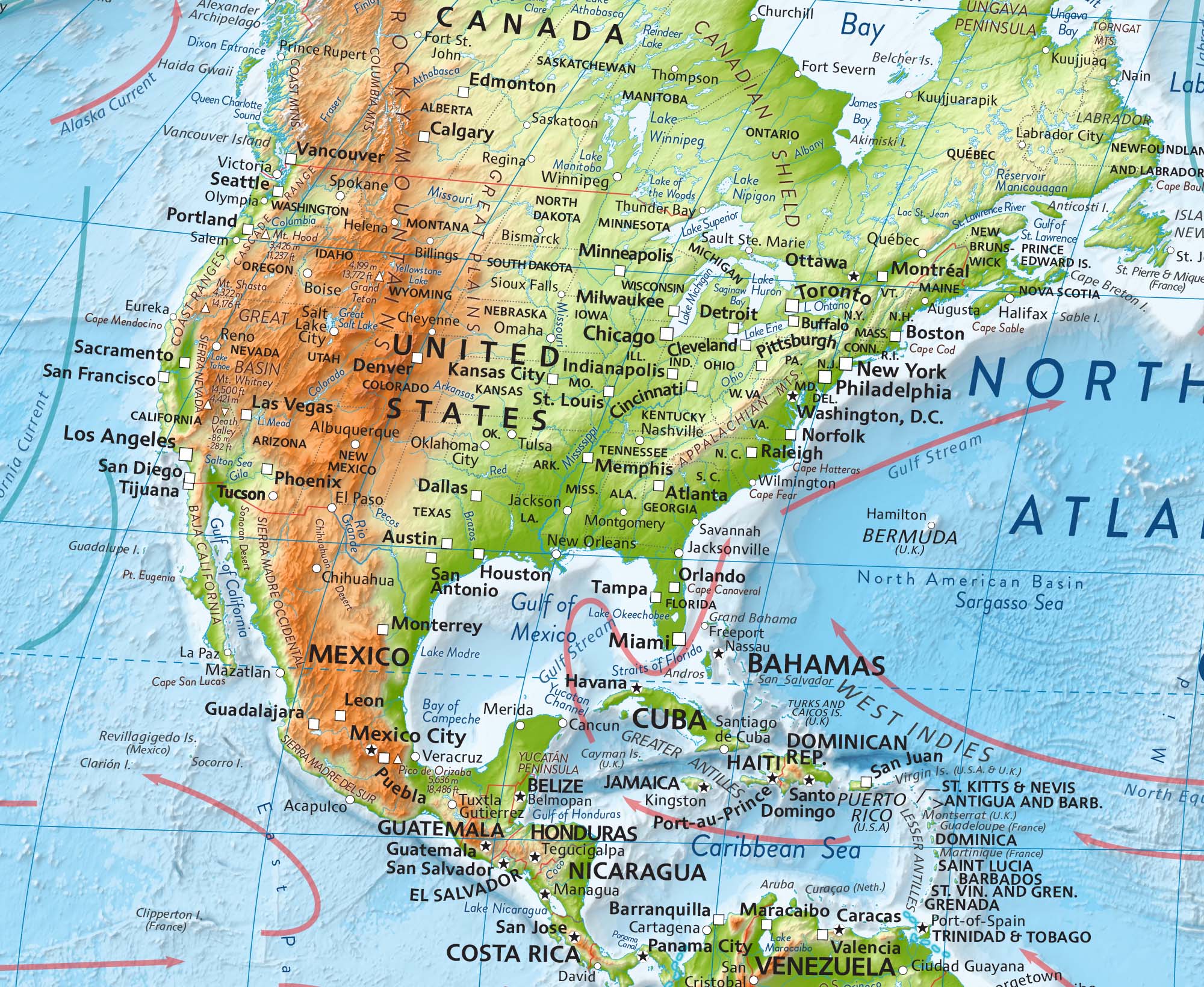 Physical Map Of The World Laminated Wall Map
