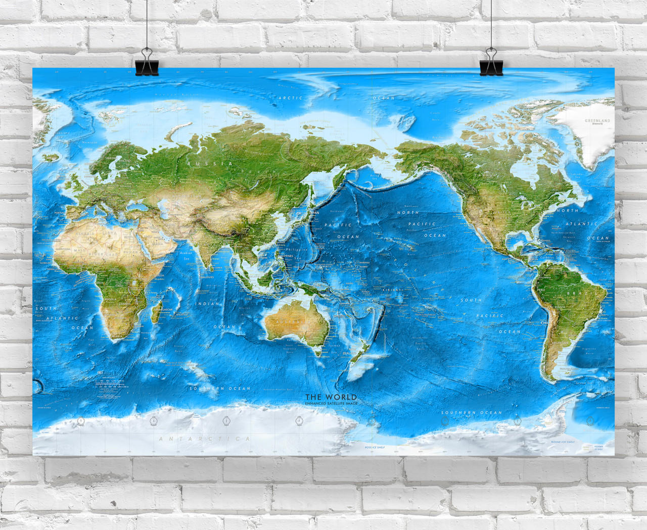 Pacific Centered Enhanced World Satellite Imagery Wall Map | World Maps ...