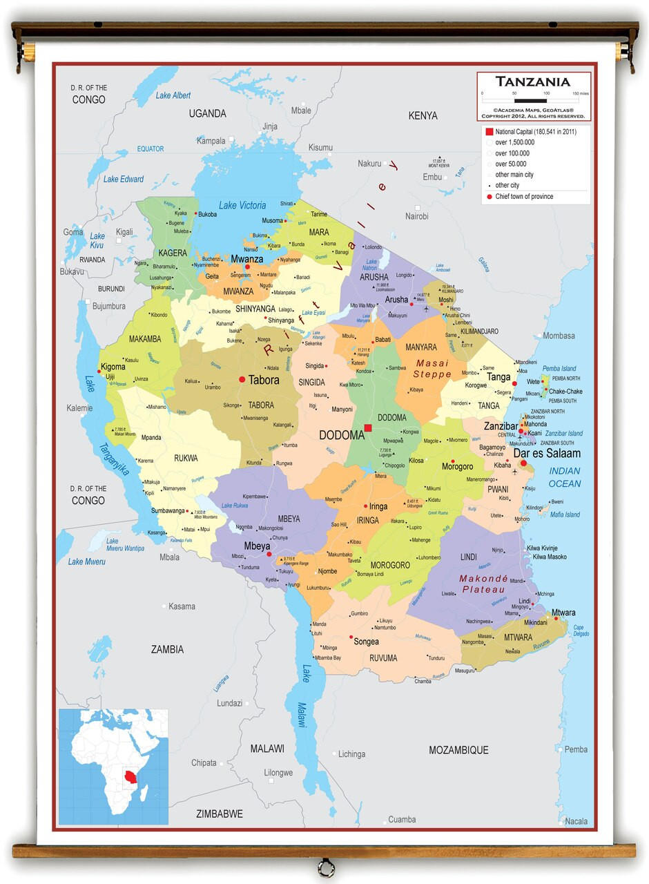 Tanzania Political Educational Map from Academia Maps | World Maps Online