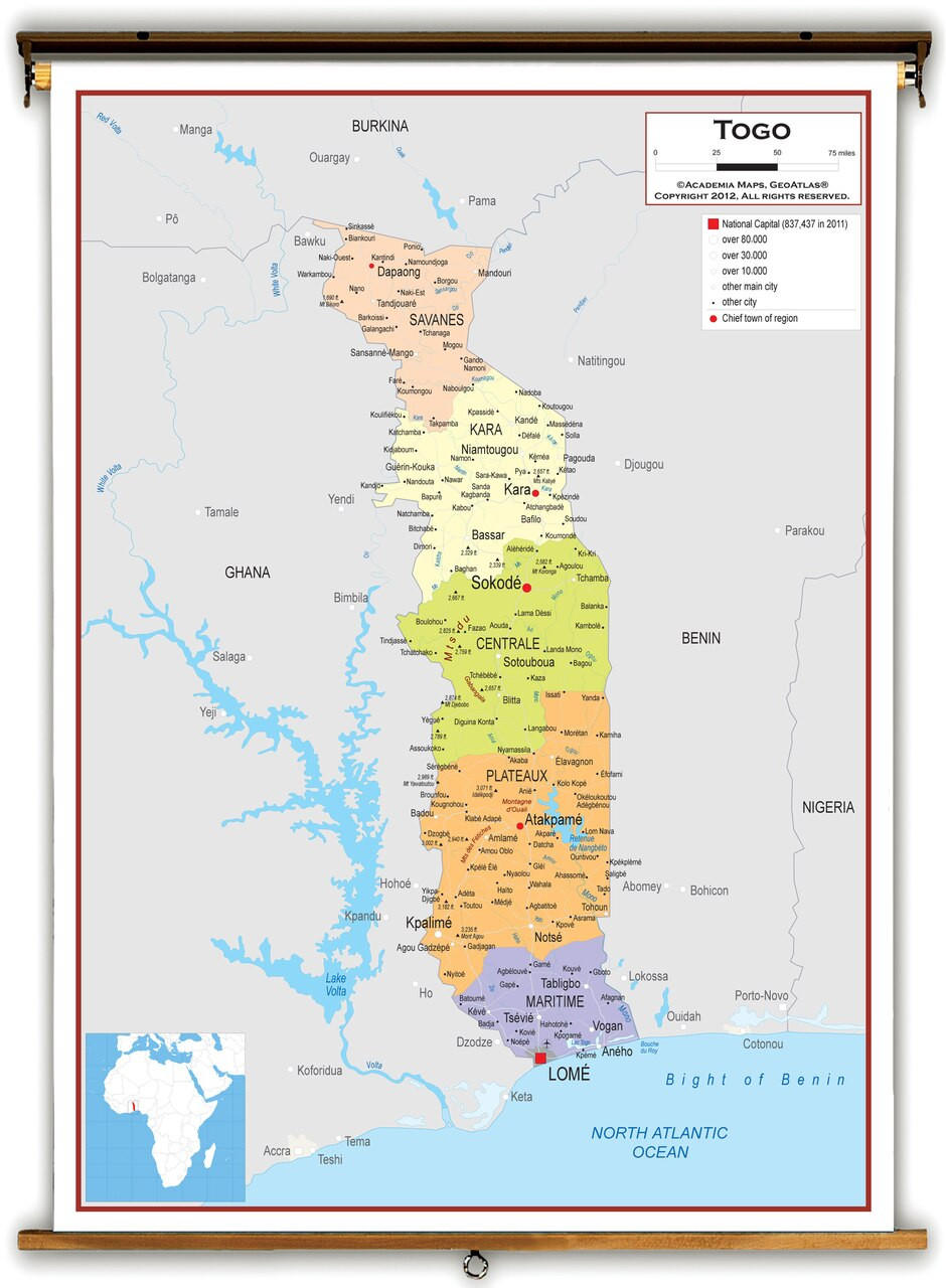 Togo Political Educational Map from Academia Maps | World Maps Online