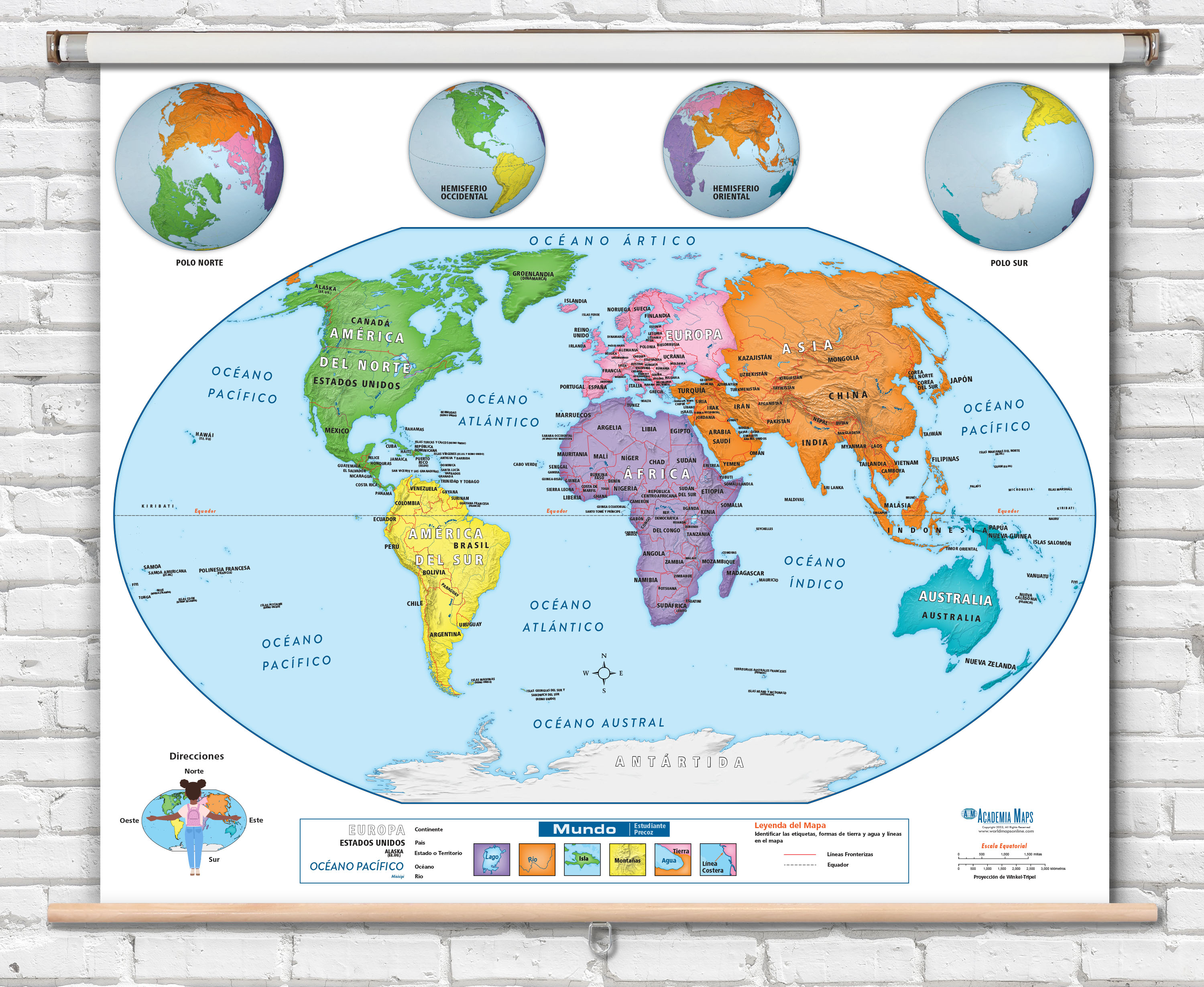 World Spanish Language Early Learner Pull-Down Classroom Map | World ...