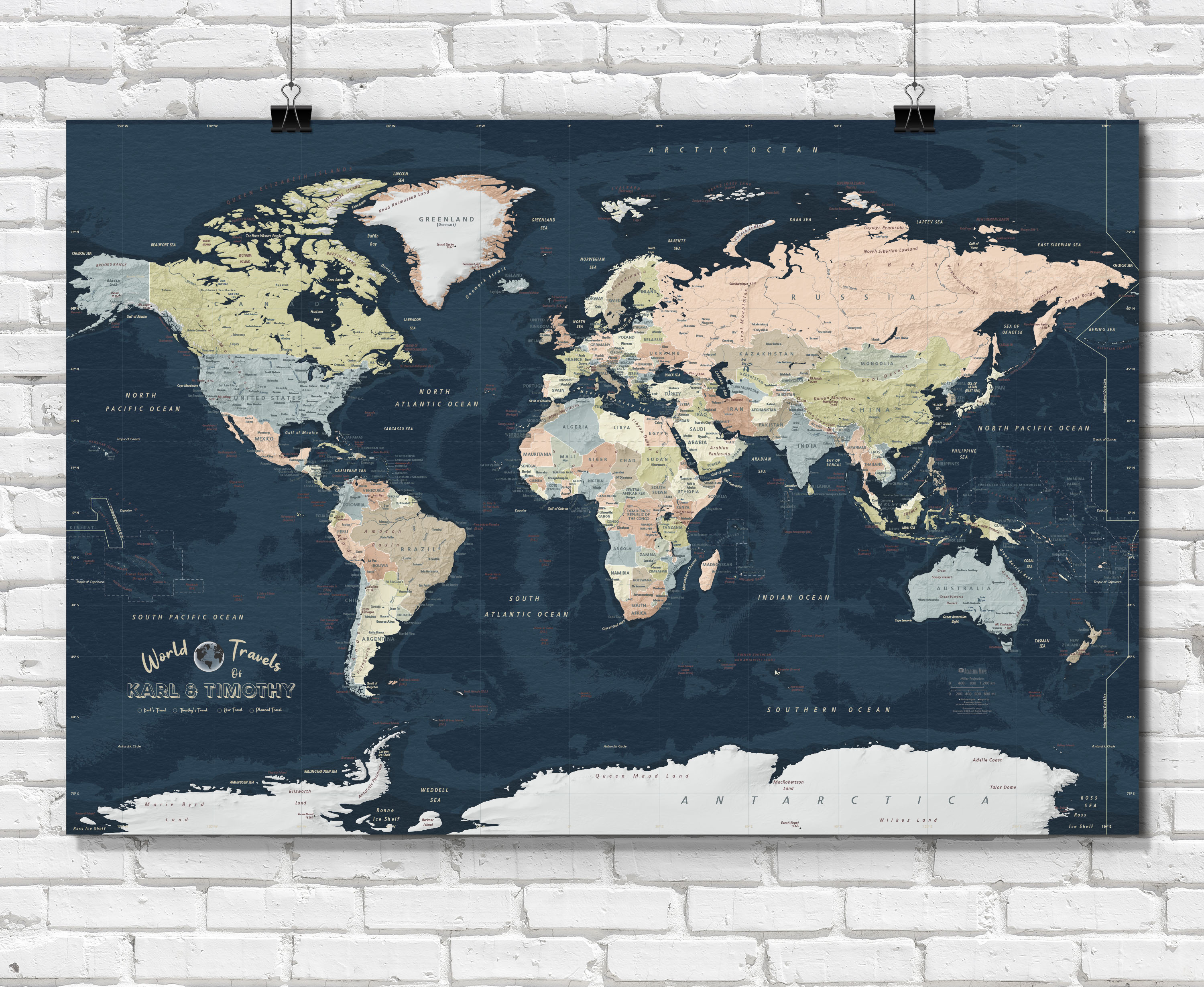 Personalized World Map - Dark Navy Oceans Political | World Maps Online