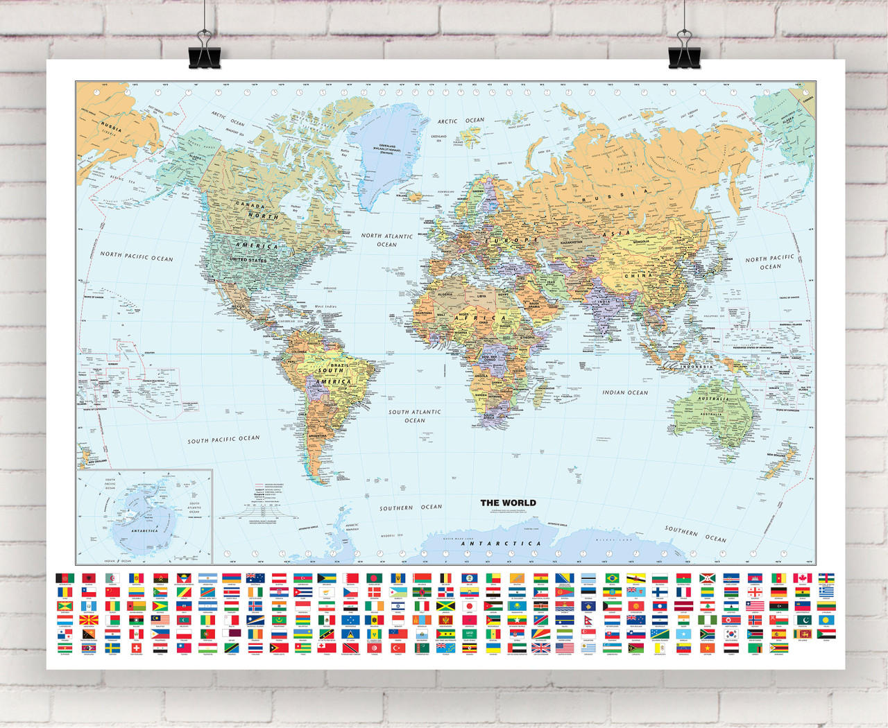 Classic World Wall Map with Flags | World Maps Online