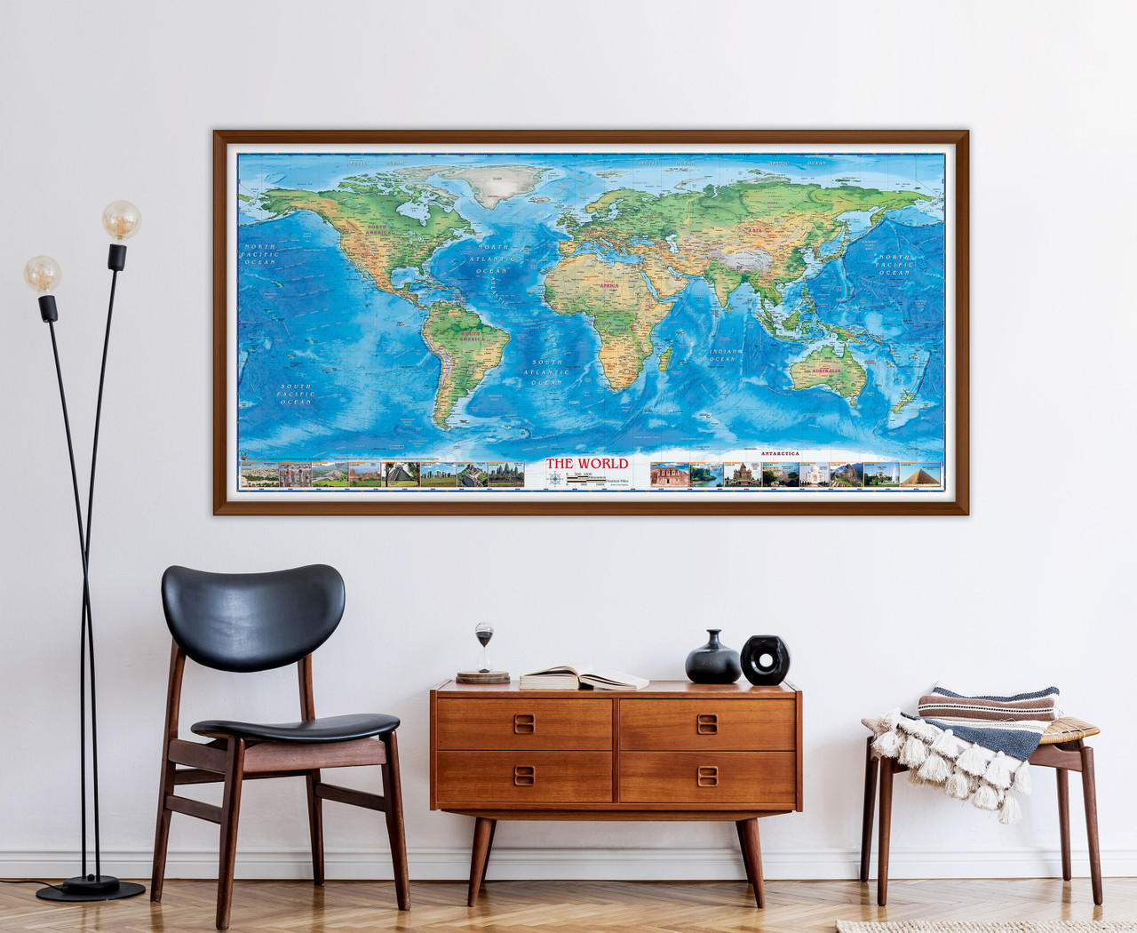 World Physical Wall Map with World Wonders by Compart Maps | World Maps ...