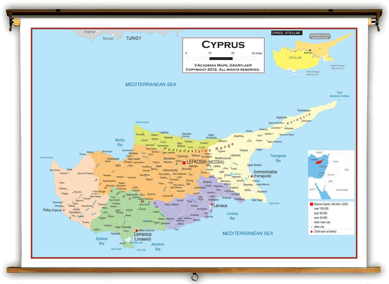 Cyprus Political Educational Map from Academia Maps | World Maps Online