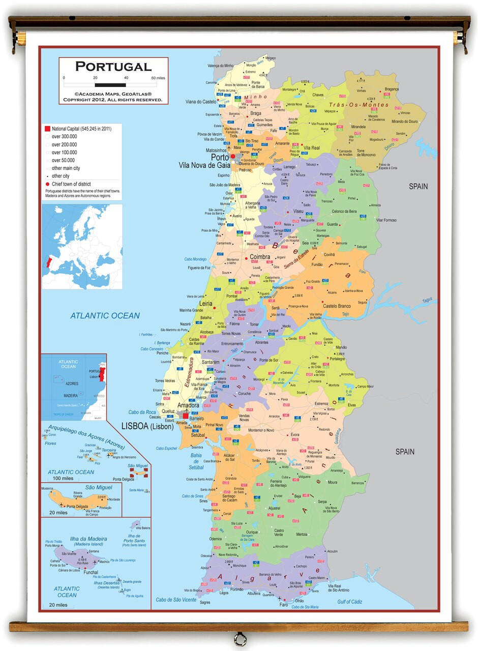 Portugal Political Educational Map from Academia Maps | World Maps Online