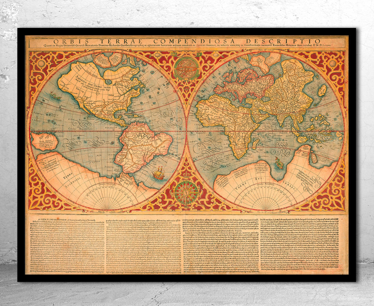 Historic World Map Print - 1637 w/ Supplemental Text | World Maps Online