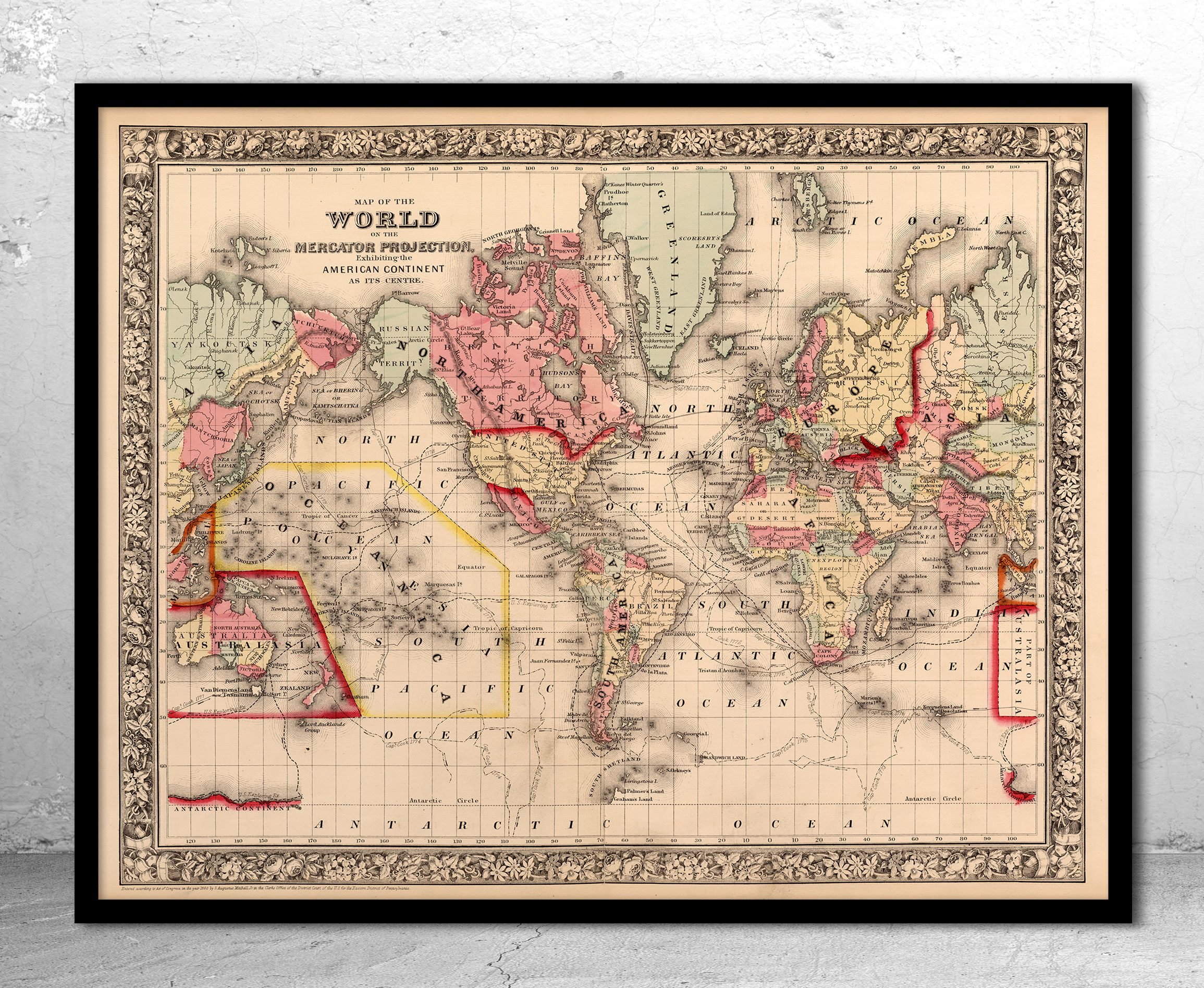 Vintage Mercator World Map Print - 1860 | World Maps Online