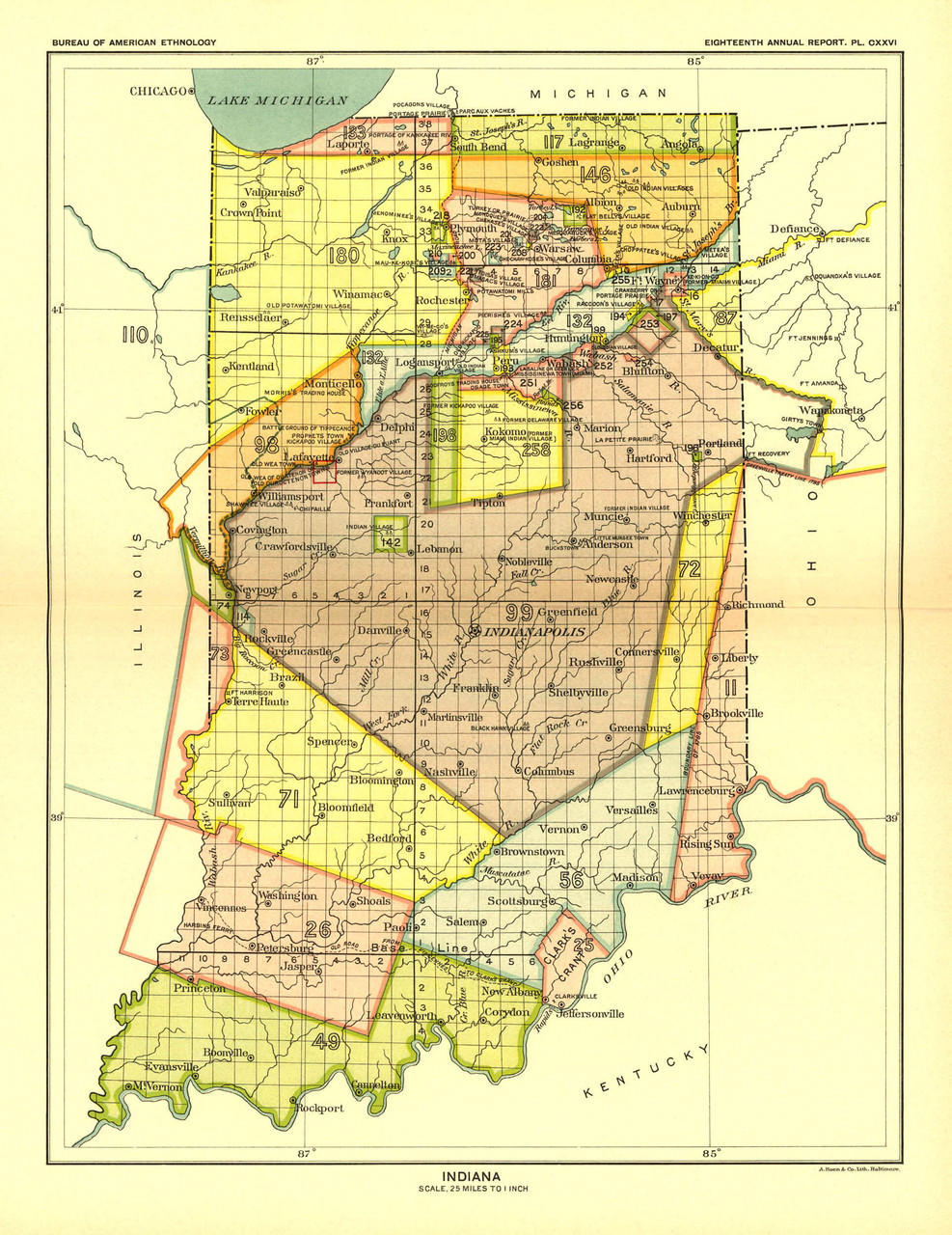 Historical Map of Indiana - Indian Lands - 1896 | World Maps Online