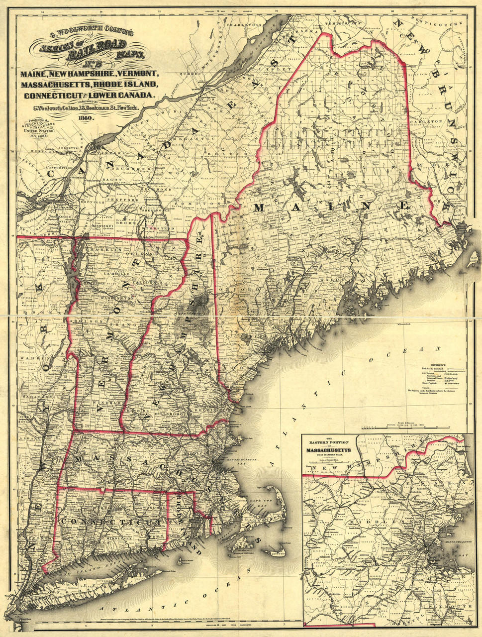 Historic Railroad Map of New England - 1860 | World Maps Online