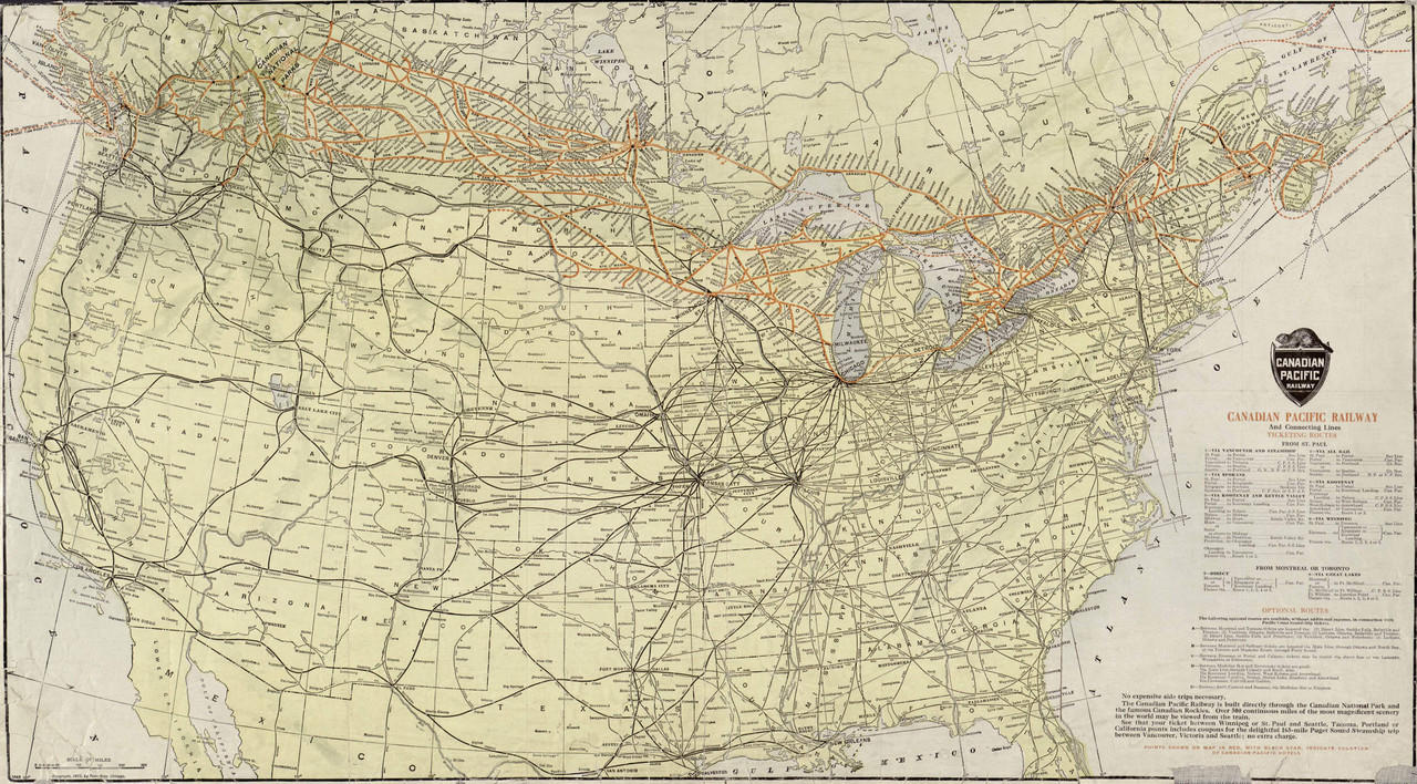 The Continental United States Wall Map Of Railroads Rail Network Maps