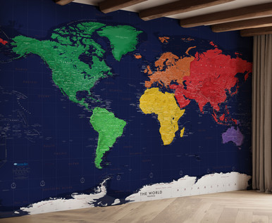 Dark Oceans World Political Map Wall Mural - Removable Peel & Stick ...