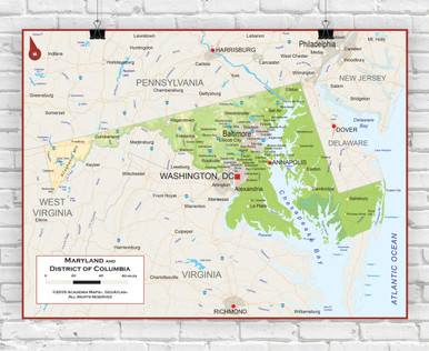 Maryland Wall Map - Physical | World Maps Online