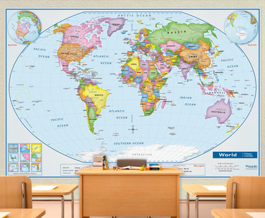 Primary Learning Classroom World Map Removable Wallpaper Mural | World ...