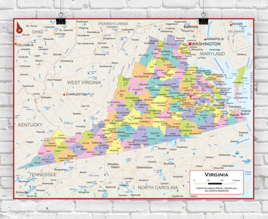 Virginia Wall Map - Political | World Maps Online